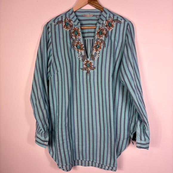 Soft Surroundings | Tops | Soft Surroundings Blue Striped Beaded Tunic ...